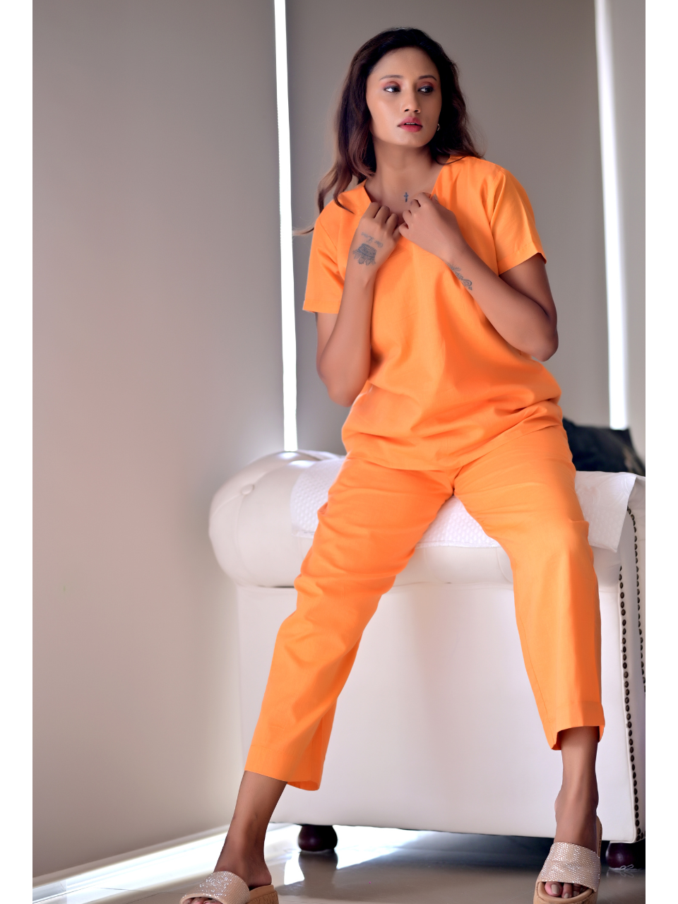 Bright Tangerine A Cotton Co-ord Set – LUSH LAYERS